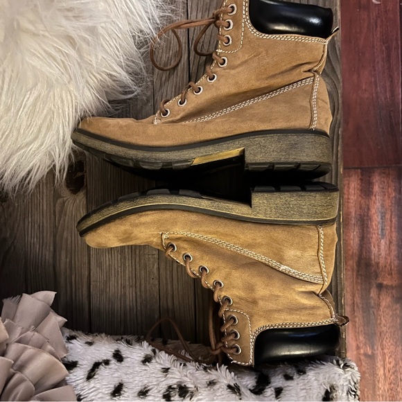 Candie's | Shoes | Candies Faux Suede Tan Lace Up Workman Combat Moto ...